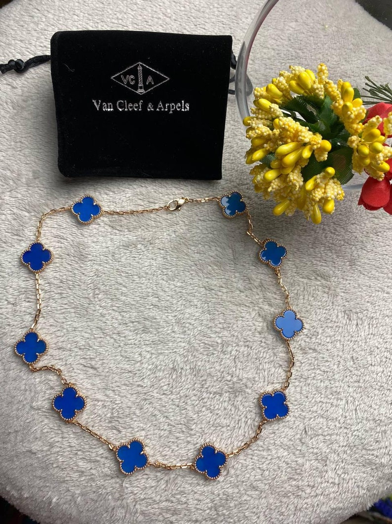 Luxury Van Cleef & Arpels 18k Gold Blue Motif Charms Necklace - Etsy