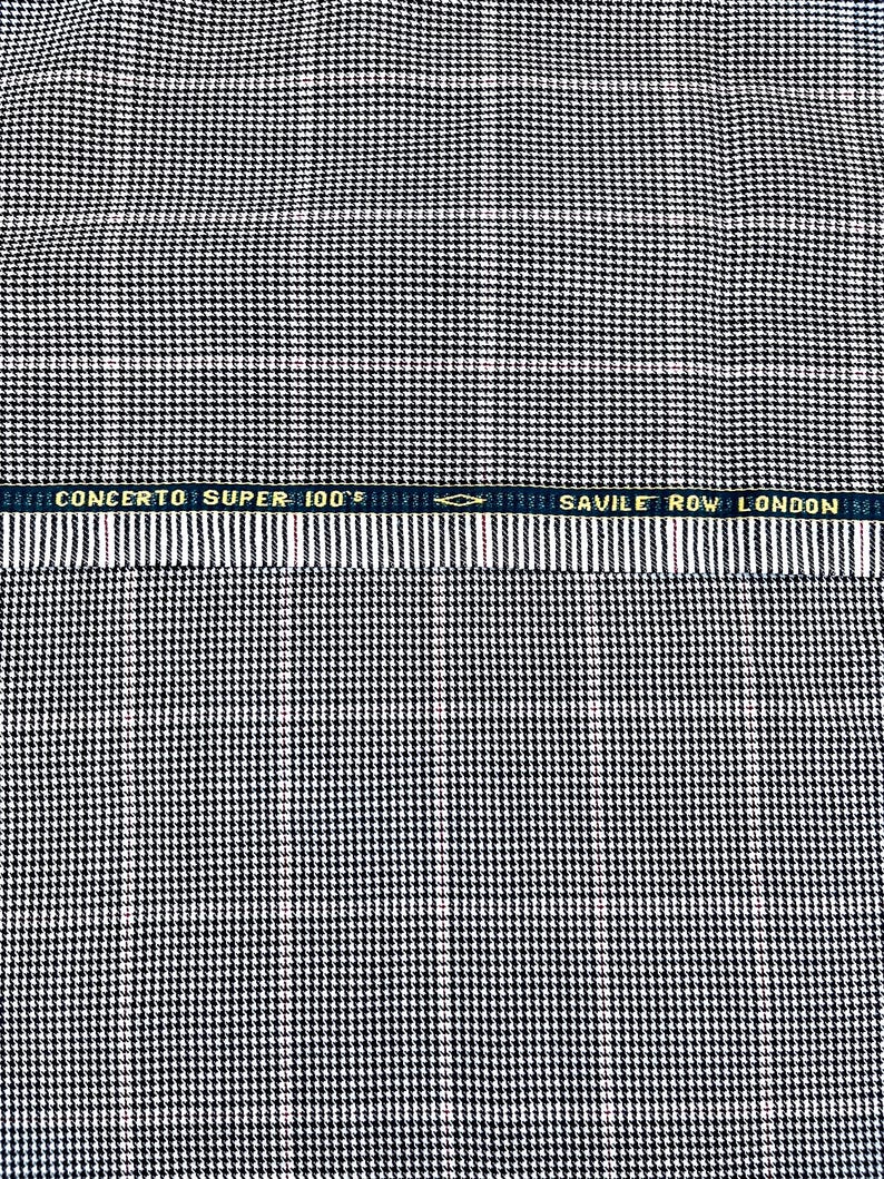 2.73 Yds Vintage All Wool Savile Row Fabric – Black White Red Glen ...