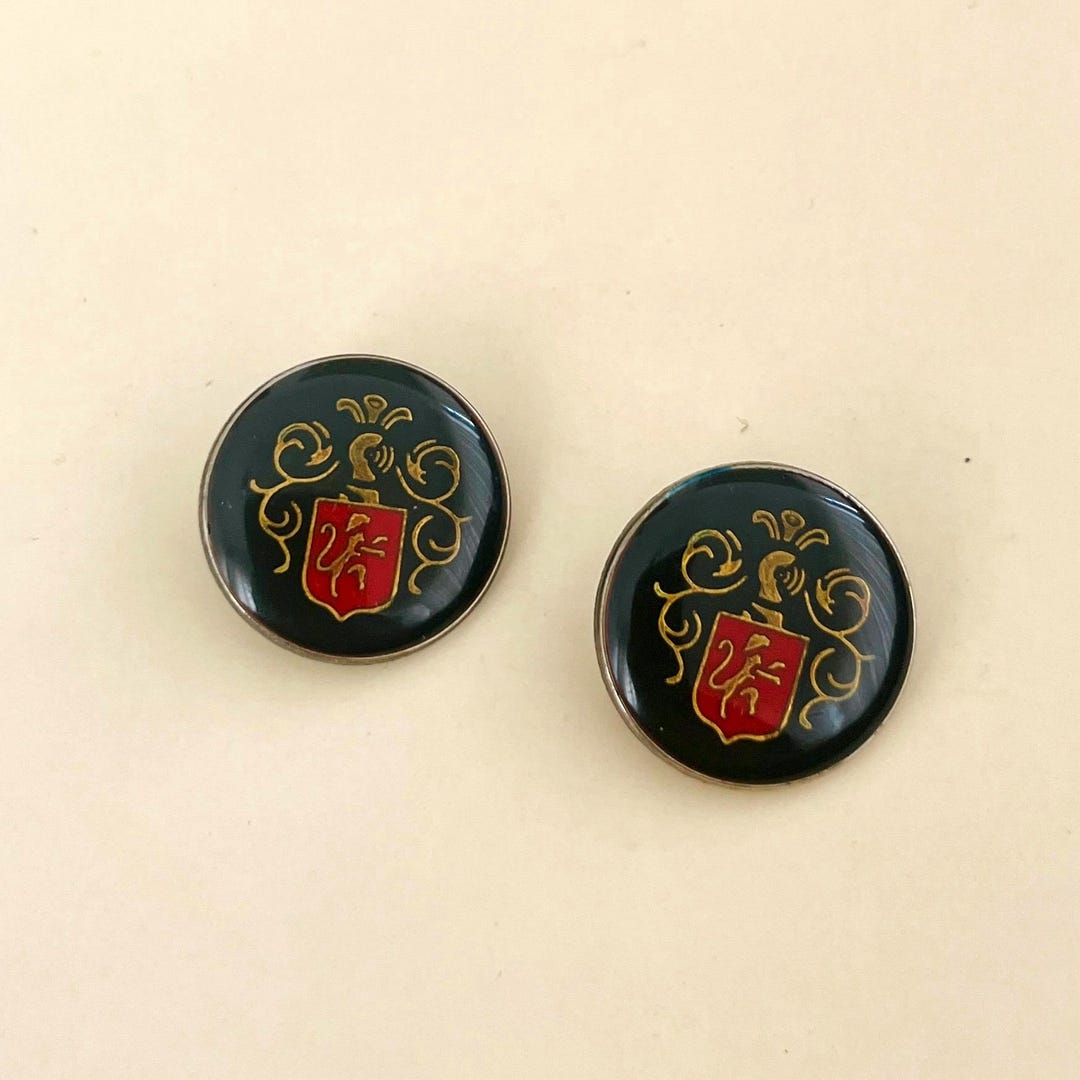 Vintage Gold-tone Enamel Blazer Buttons: Ornate Emblem (set of 2, 21mm ...