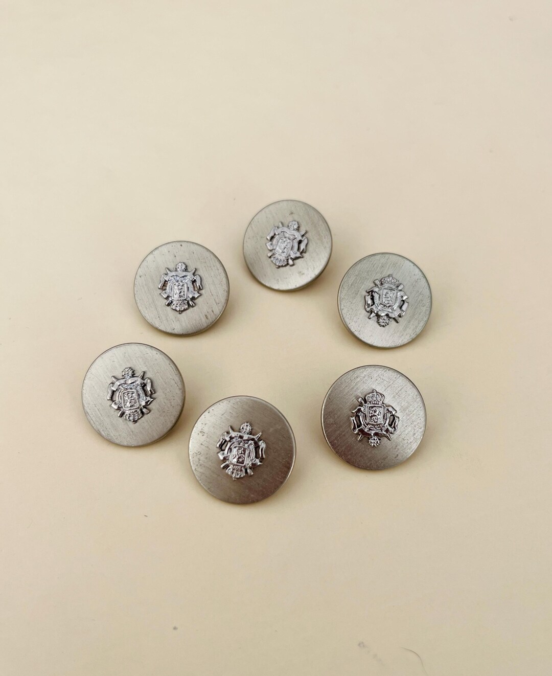 Vintage Military Metal Buttons • 6 Pcs • 20mm • Silver Tone • Brass ...