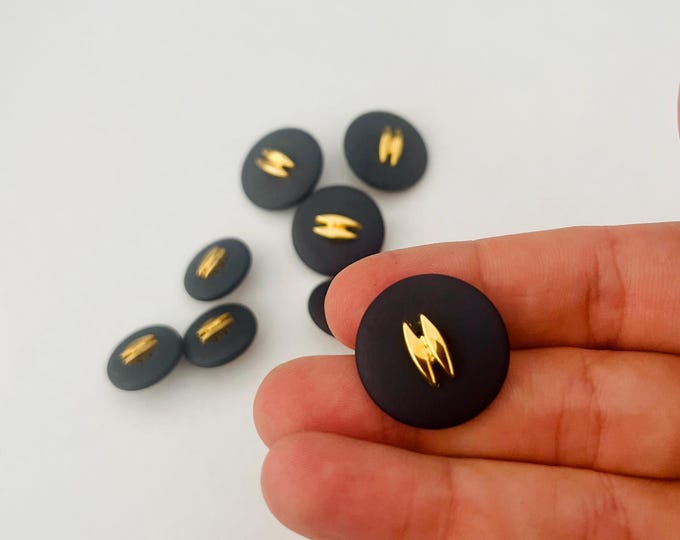 Vintage 80s Navy Gold Buttons Set • 8 Pieces • Retro Shank Buttons ...