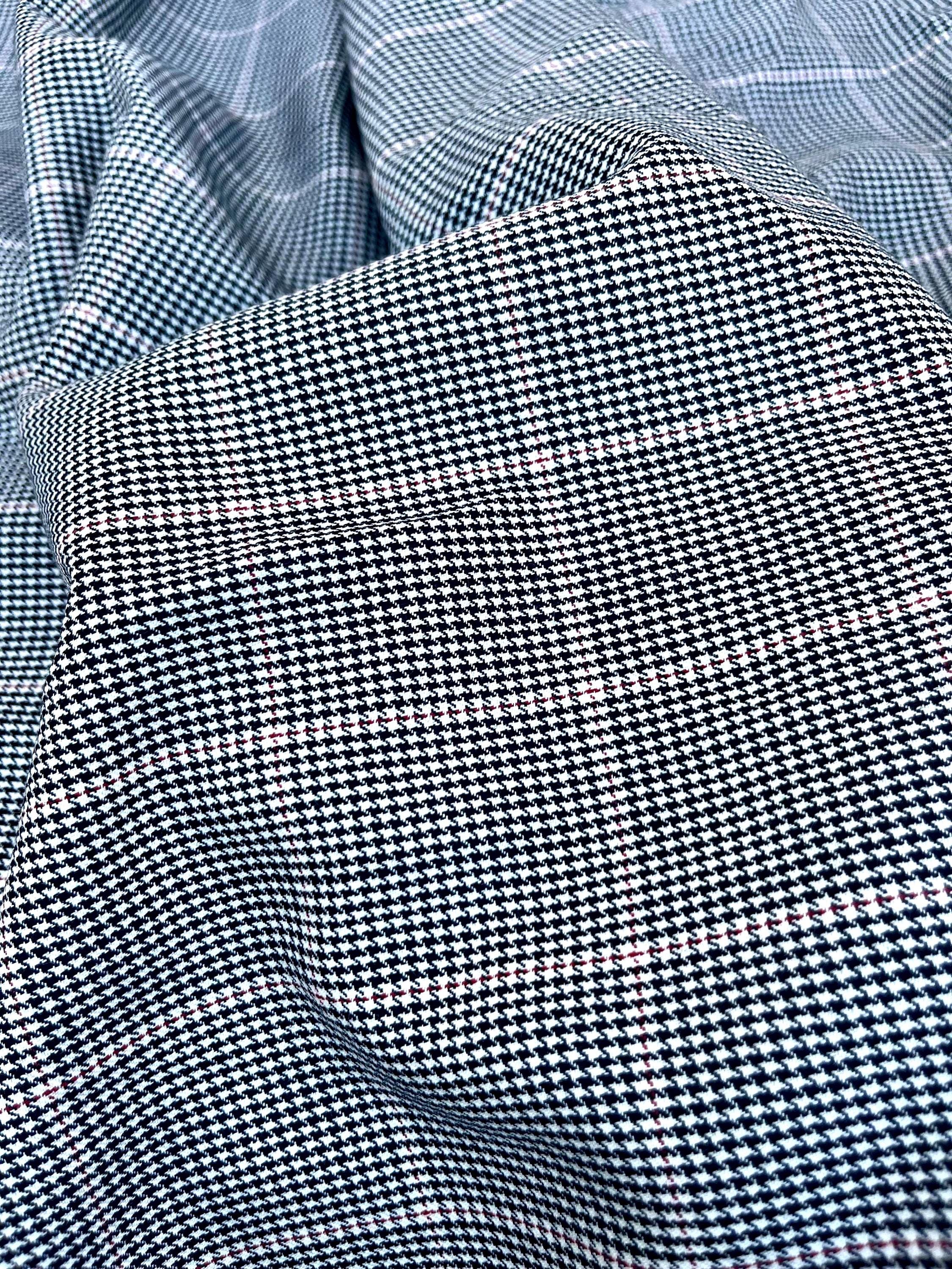 2.73 Yds Vintage All Wool Savile Row Fabric – Black White Red Glen ...