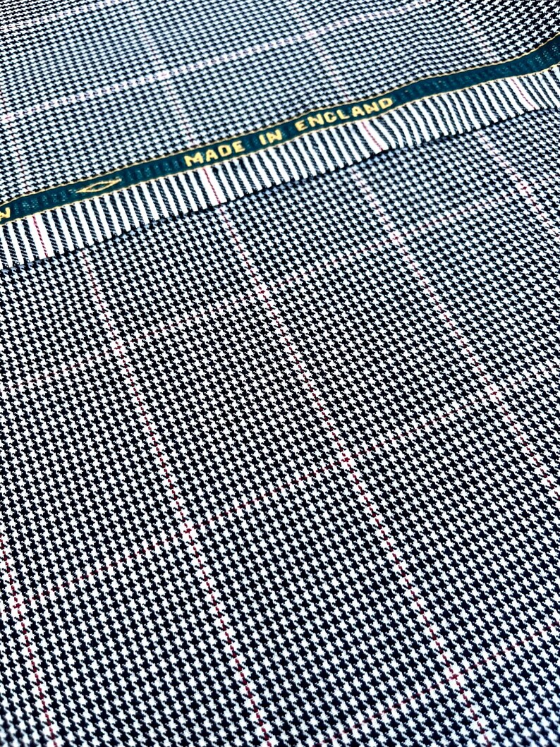 2.73 Yds Vintage All Wool Savile Row Fabric – Black White Red Glen ...