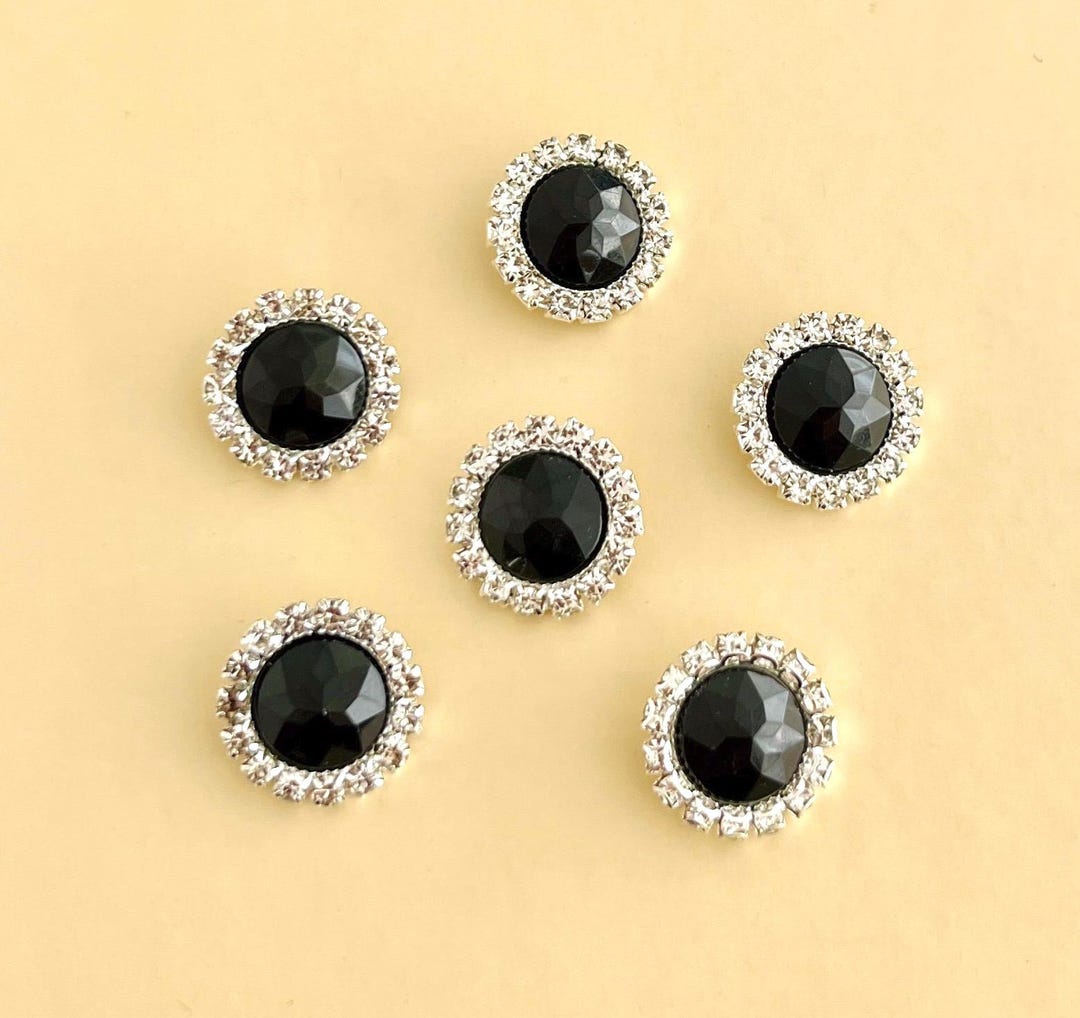 6 Black Rhinestone Buttons – Choose Size – 12mm / 14mm / 16mm ...