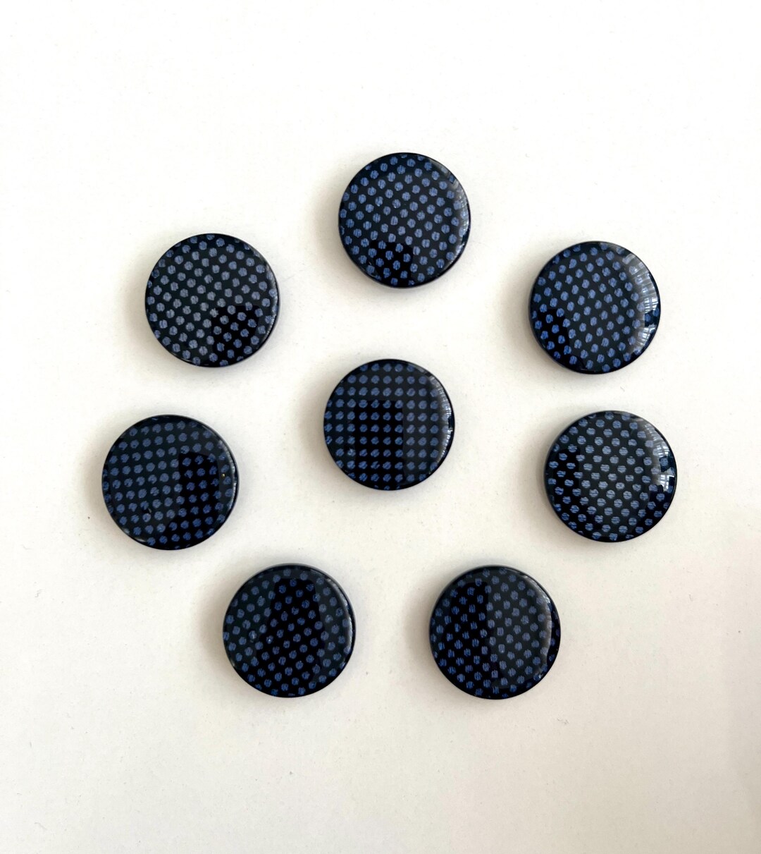 Vintage European Black & Blue Polka Dot Glossy Buttons; Set of 8, 23 Mm ...