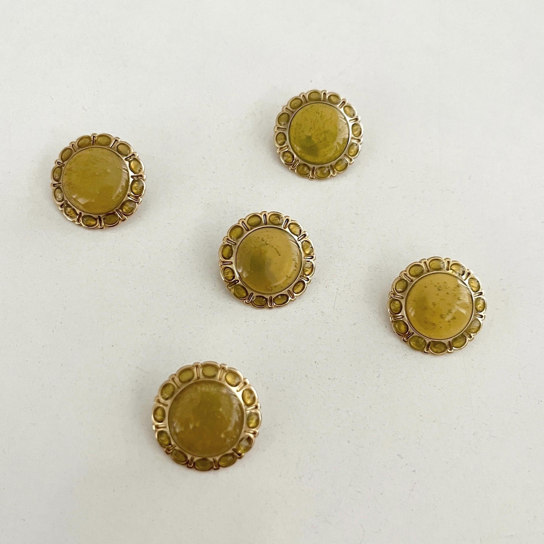 Vintage Gold Tone Buttons With Jelly Green Cabochon: 5 Pcs Set - Etsy