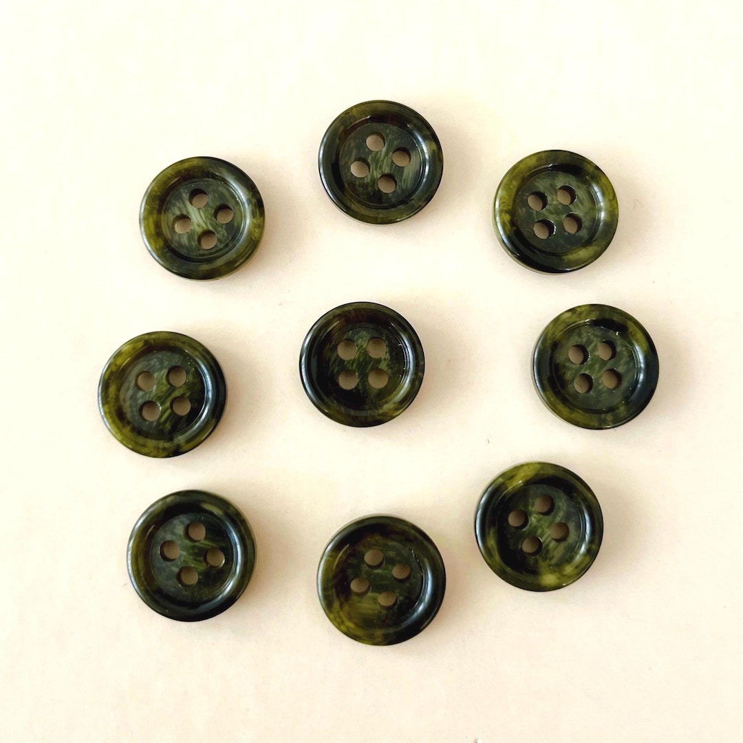 Vintage Olive Green Marbled Buttons: 9 Pcs Set, 14mm, Resin 4-hole - Etsy
