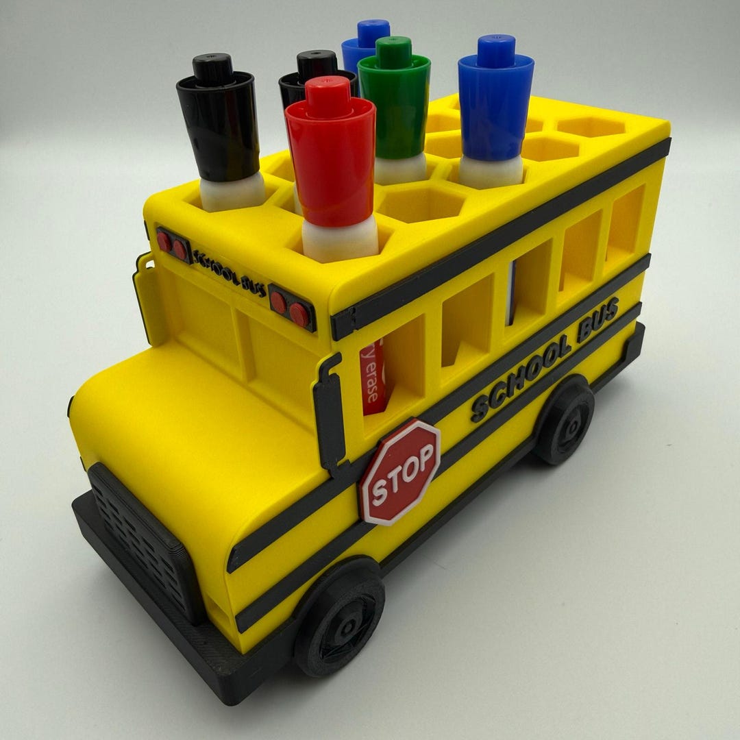 School Bus Themed Marker Holder - Perfect Gift for a Teacher - Plastic ...