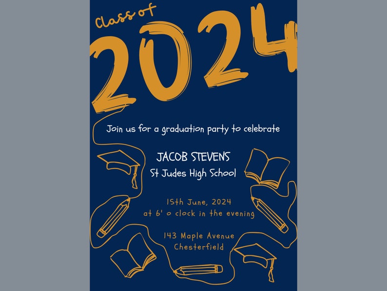 Illustrated Graduation Party Invitation Editable Template, Class of ...