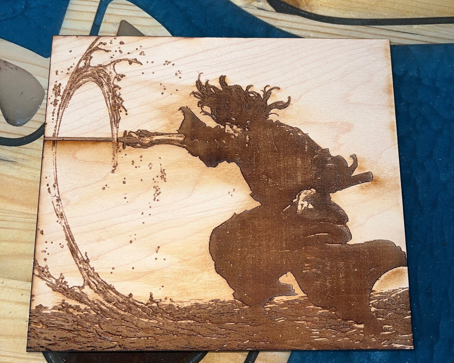 Musashi Water Slice Wood Engraving From Vagabond - Etsy