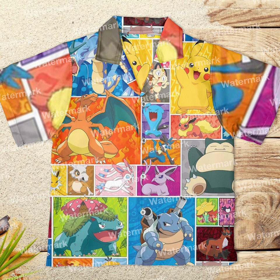 Pokemon hawaiian shirt, Pokemon button down, Pokmon hawaiian shirt sold ...