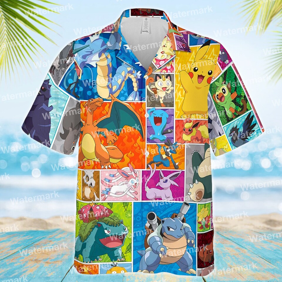 Pokemon hawaiian shirt, Pokemon button down, Pokmon hawaiian shirt sold ...