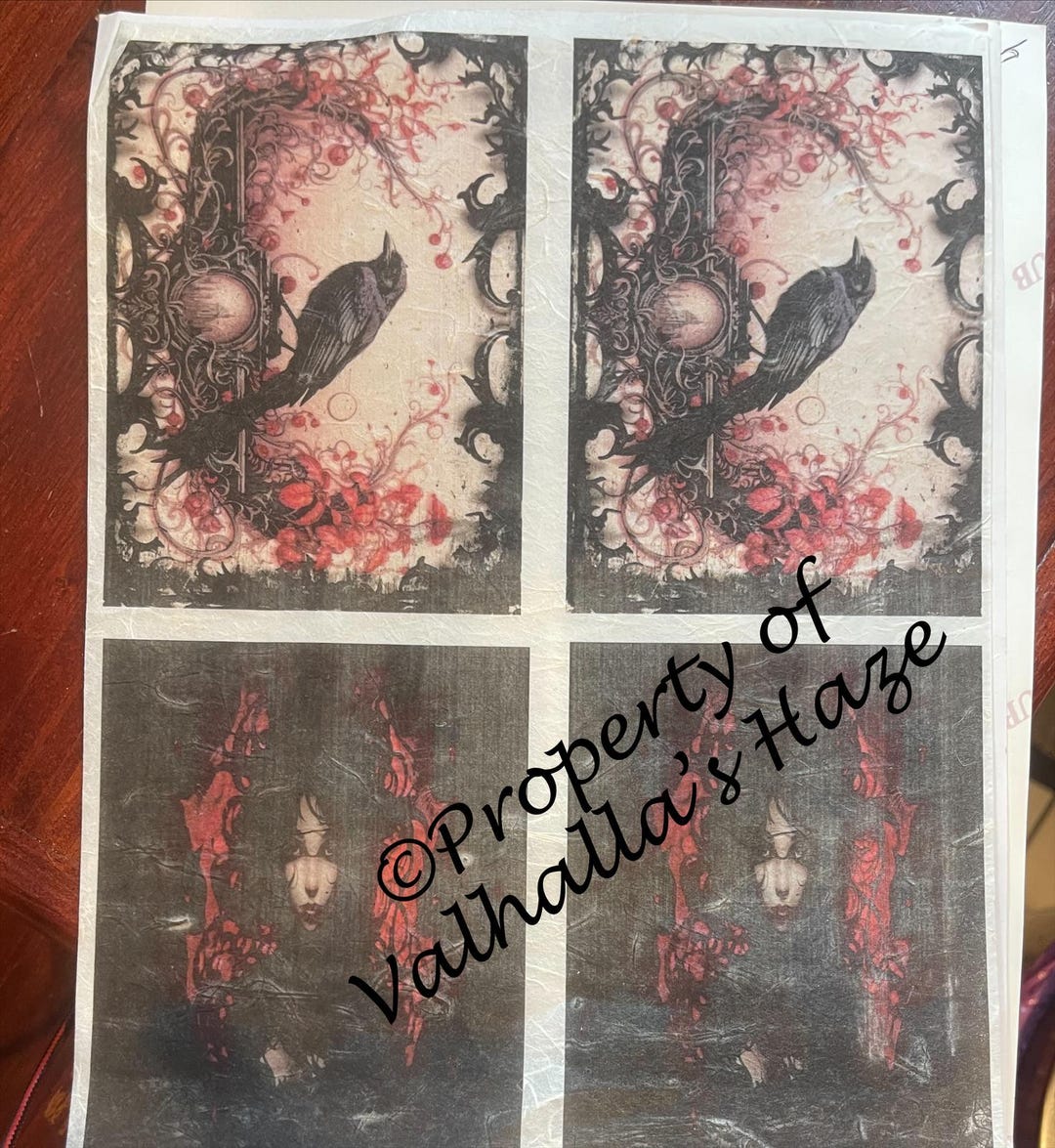 Goth Images Dark Woman and Raven. Decoupage Image Decorative Rice Paper ...