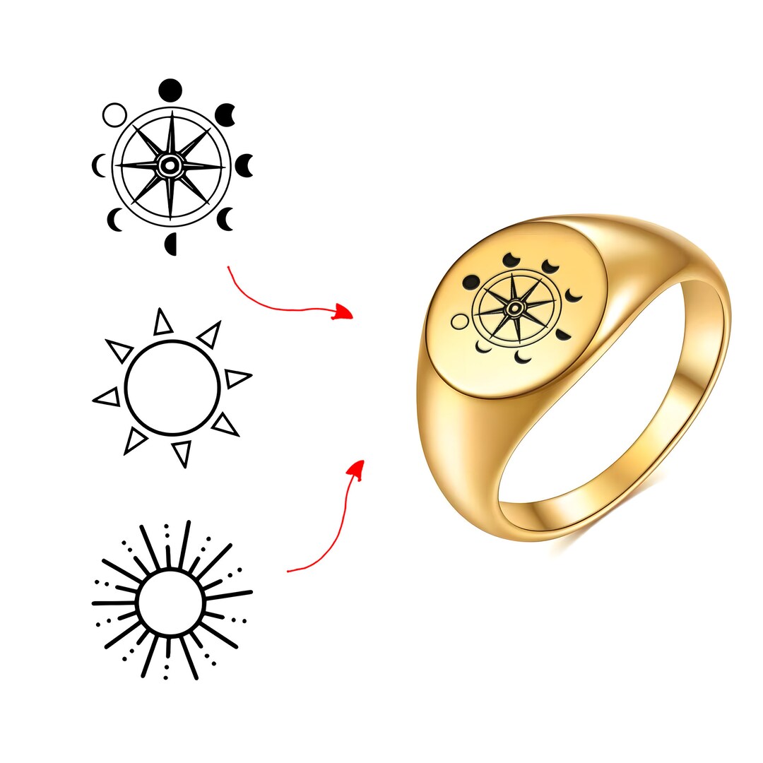 Custom Sun and Moon Signet Ring Personalized Engraved Signet Ring ...