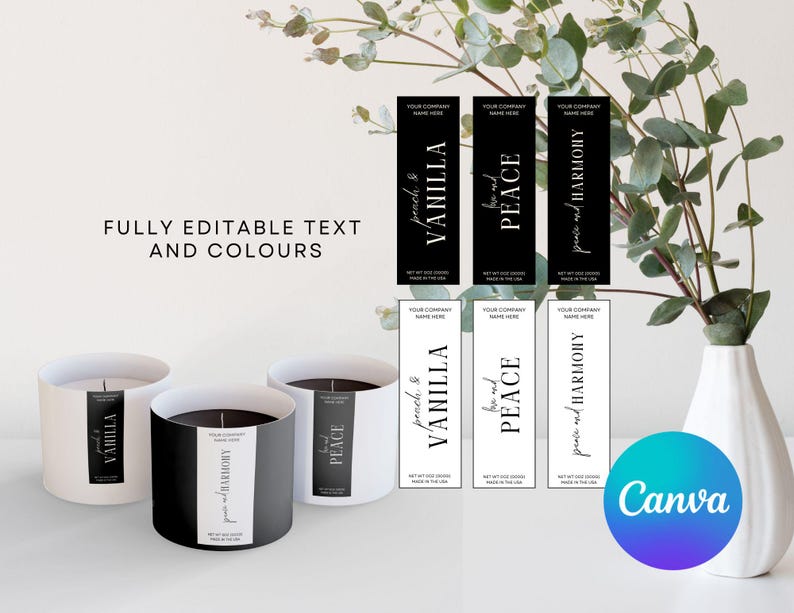 Elegant Skinny Candle Label Templates, 3x1 Customisable Labels, 3.5 X 1 ...