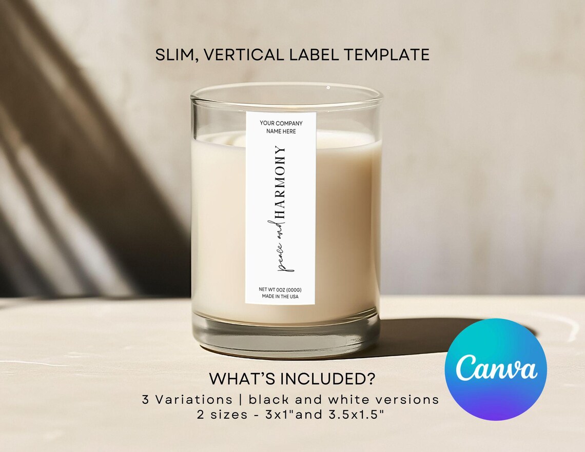 Elegant Skinny Candle Label Templates, 3x1 Customisable Labels, 3.5 X 1 ...