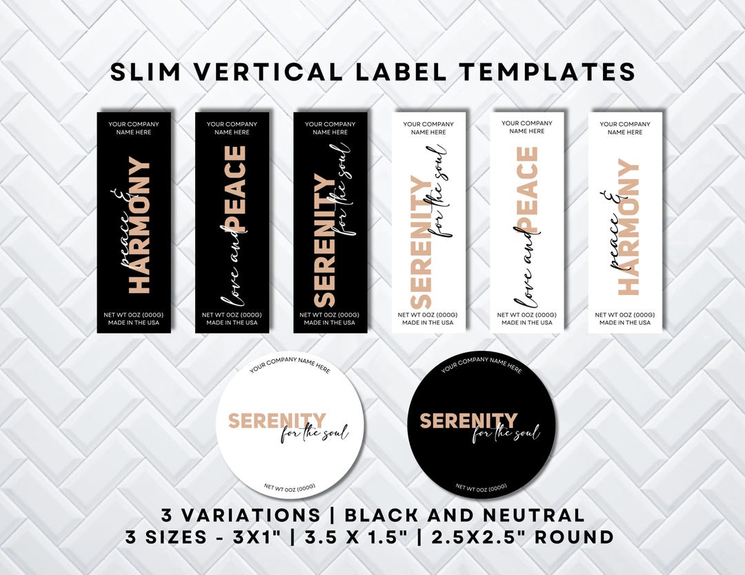 Vertical Candle Label Templates, 3x1 Customisable Labels, 3.5 X 1.5 ...