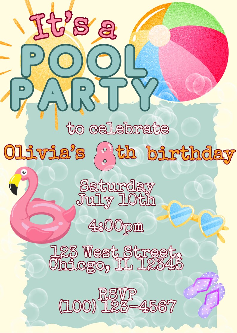 Pool Party Birthday Invitation Digital File Download - Etsy
