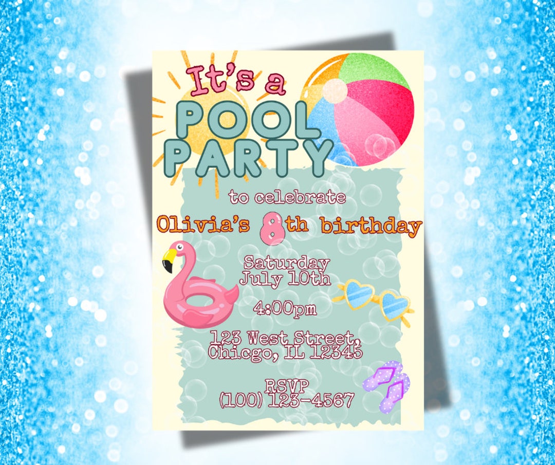 Pool Party Birthday Invitation- Digital File Download - Etsy