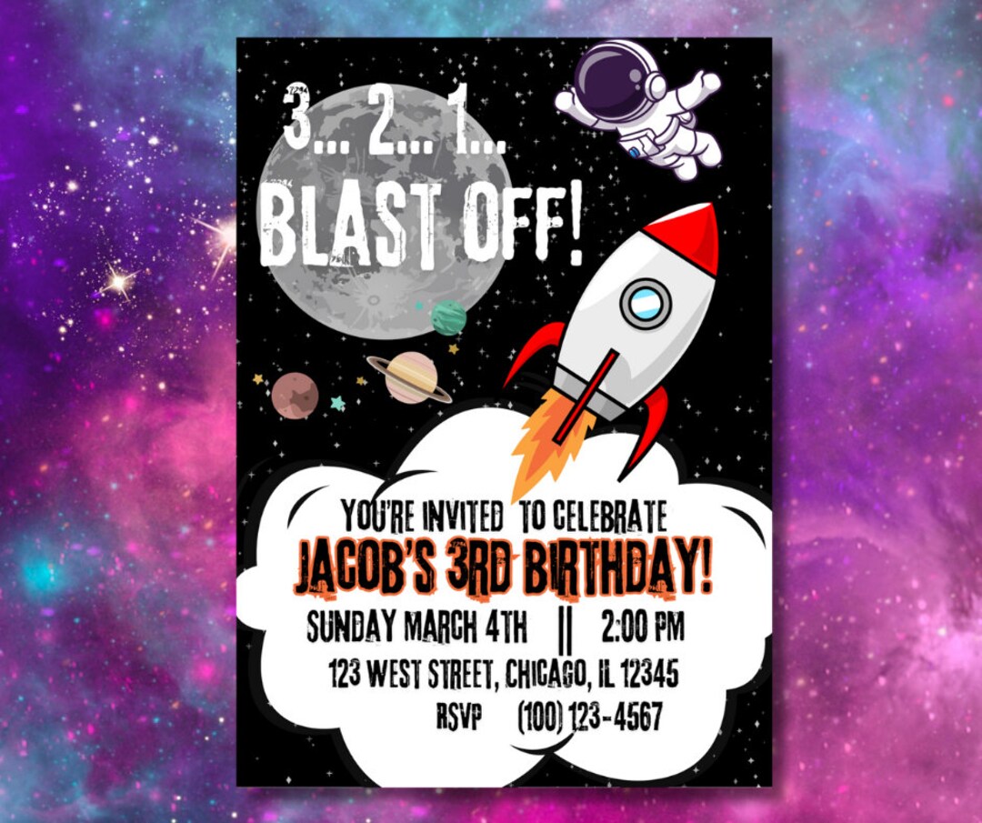 Space Birthday Party Invitation- Digital File Download - Etsy