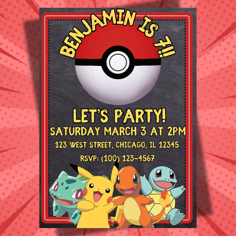 Pokémon Themed Child’s Birthday Invitation - Etsy