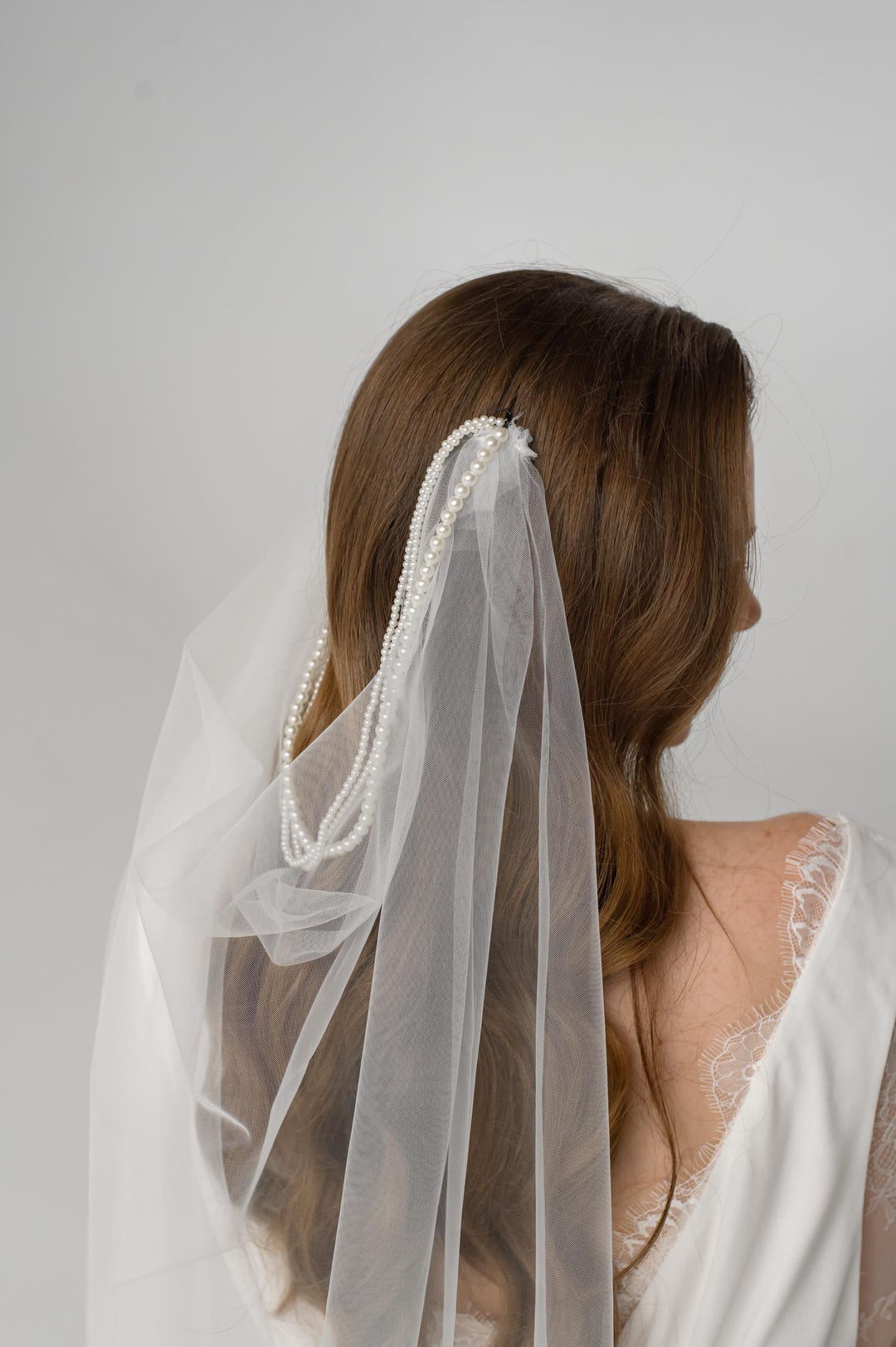 Light Ivory Tulle Cathedral Veil With Draped Detail, Long Boho Bridal ...