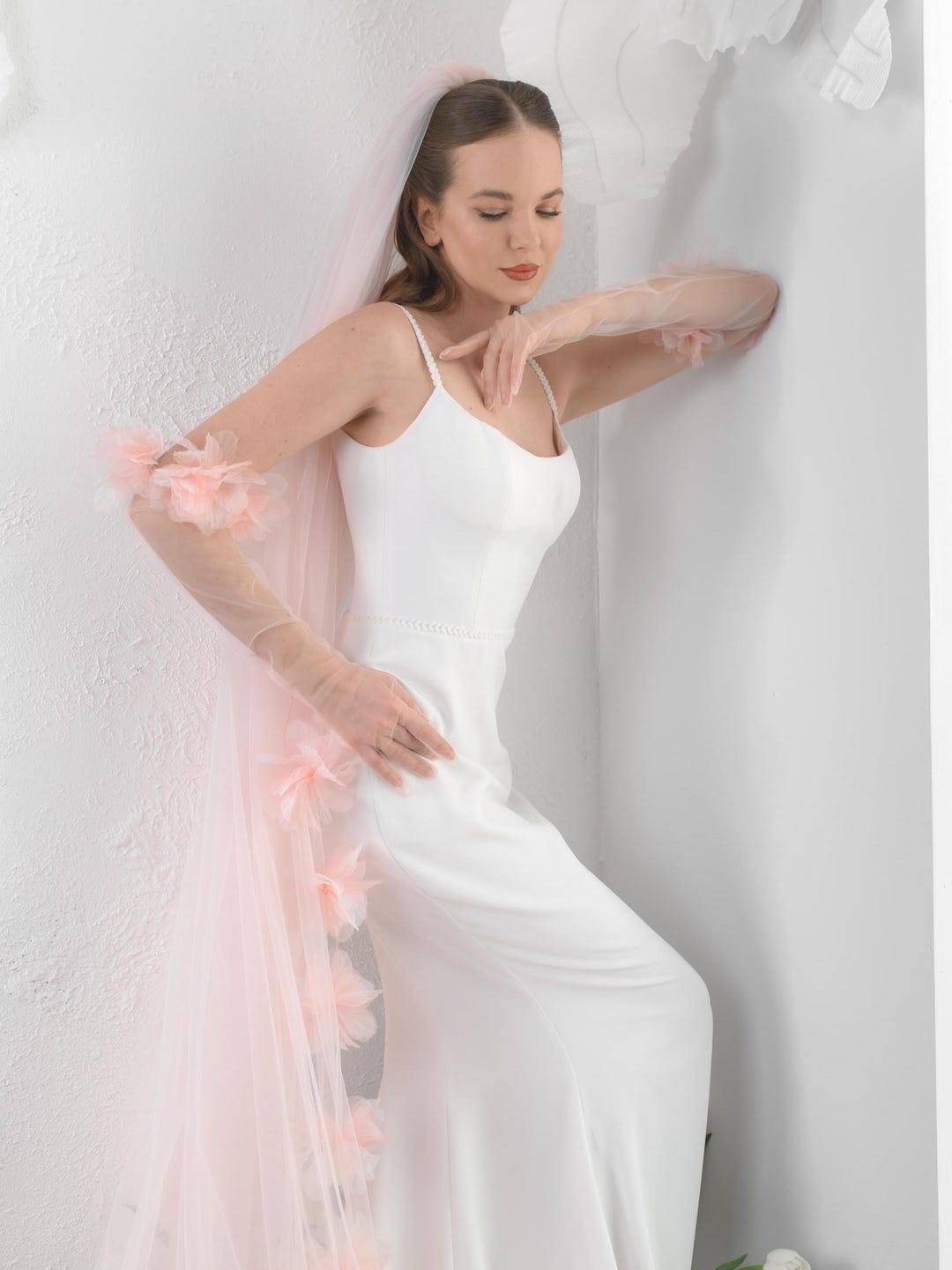 Custom Pink Veil 3D Floral Design, Cathedral Single Tier Veil With ...