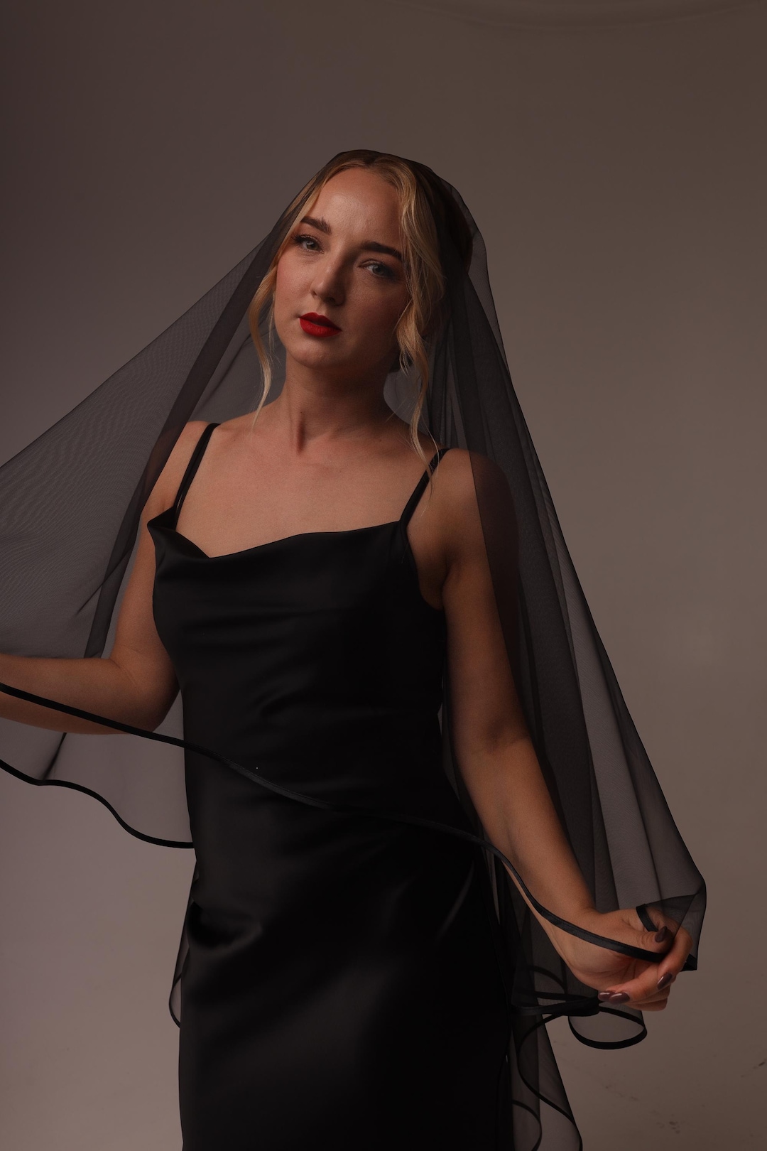 Gothic Black Veil With Satin Trim, Dark Bridal Veil, Alternative ...