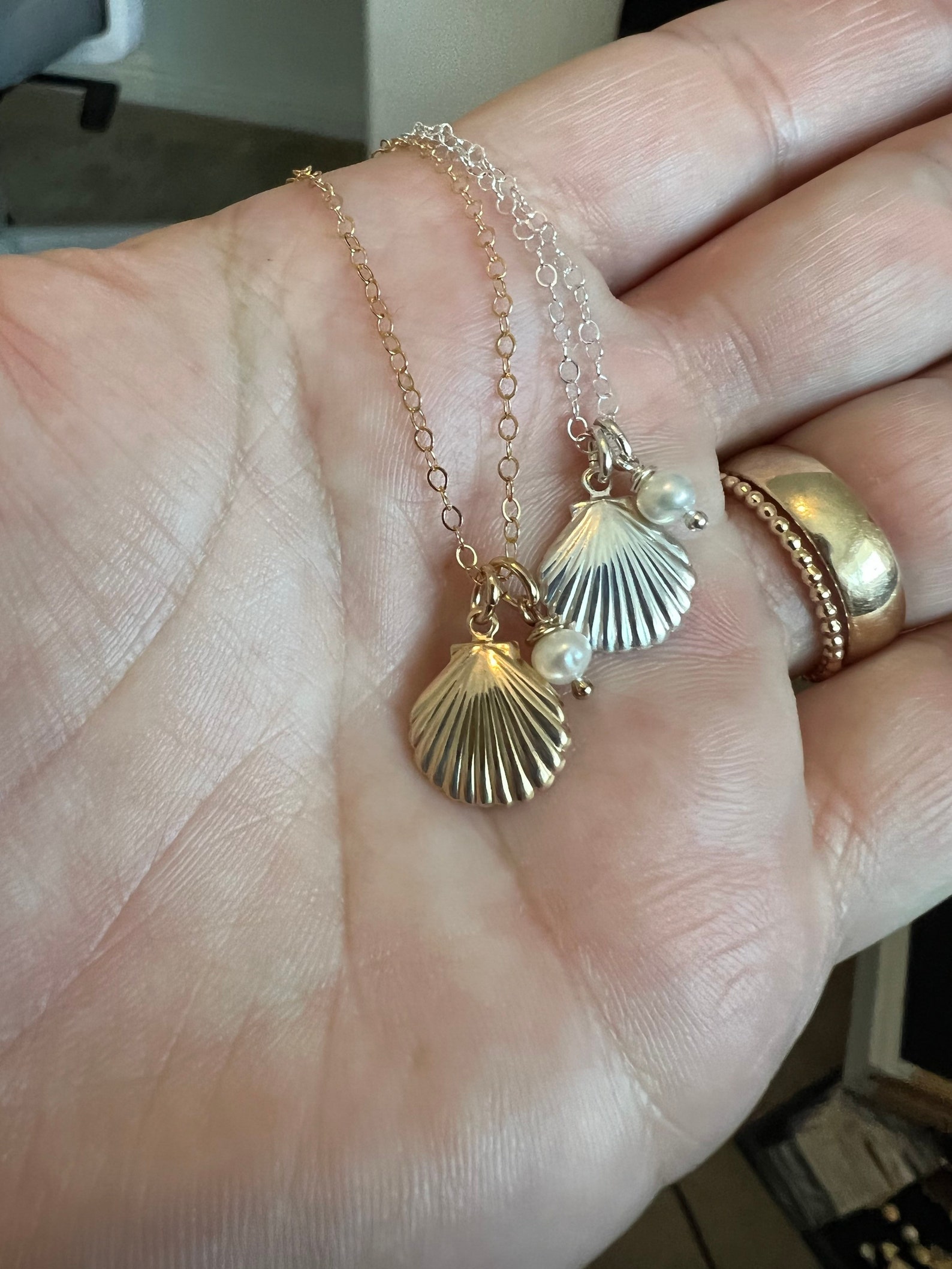 Pearl and Shell Necklace • 14k Gold Filled Necklace • Sterling Silver ...