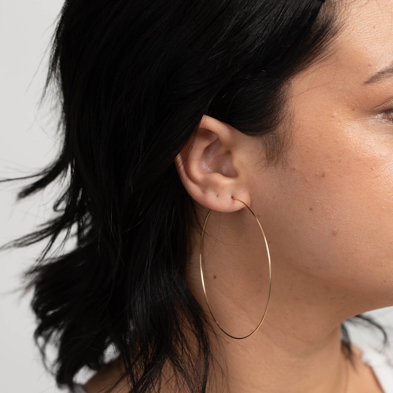 3 Inch 14K Gold Filled Hoop Earrings 3 Inch Thin Wire Hoop - Etsy