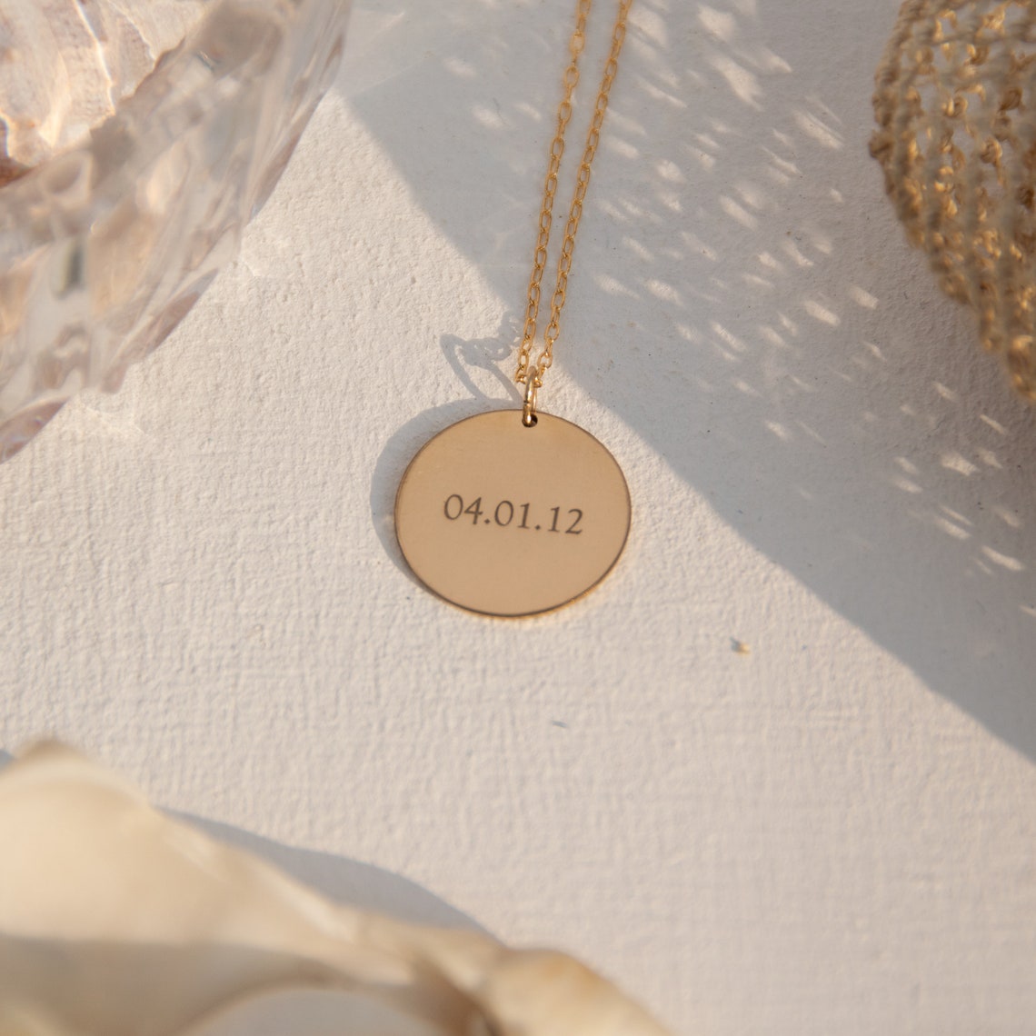 Large 19mm Gold Disc Necklace 14K Gold Filled Initial - Etsy