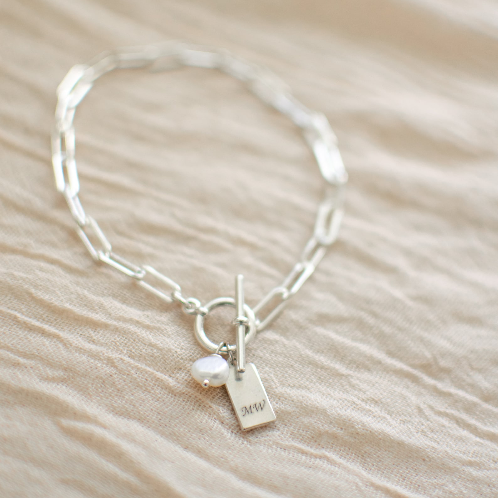 Personalized Sterling Silver Mini Tag and Pearl Bracelet - Etsy