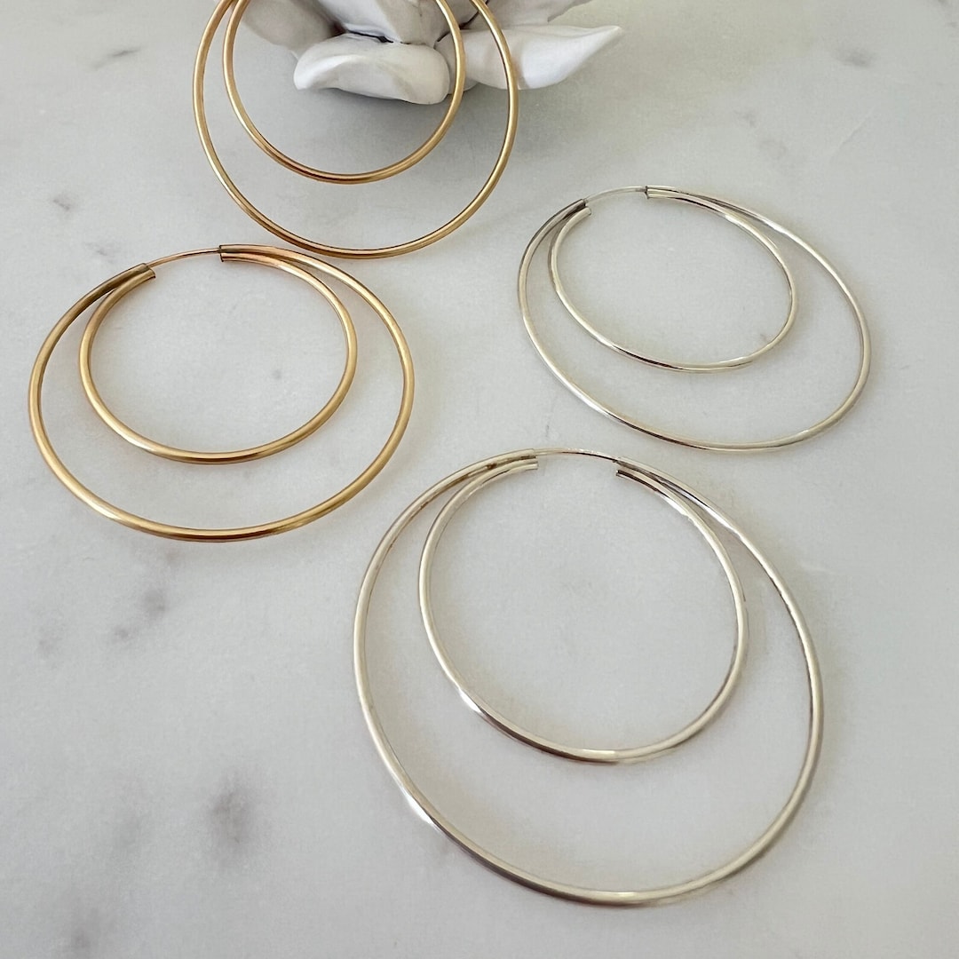 1.3MM Concentric Endless Hoop Earrings Sterling Silver or 14k Gold ...
