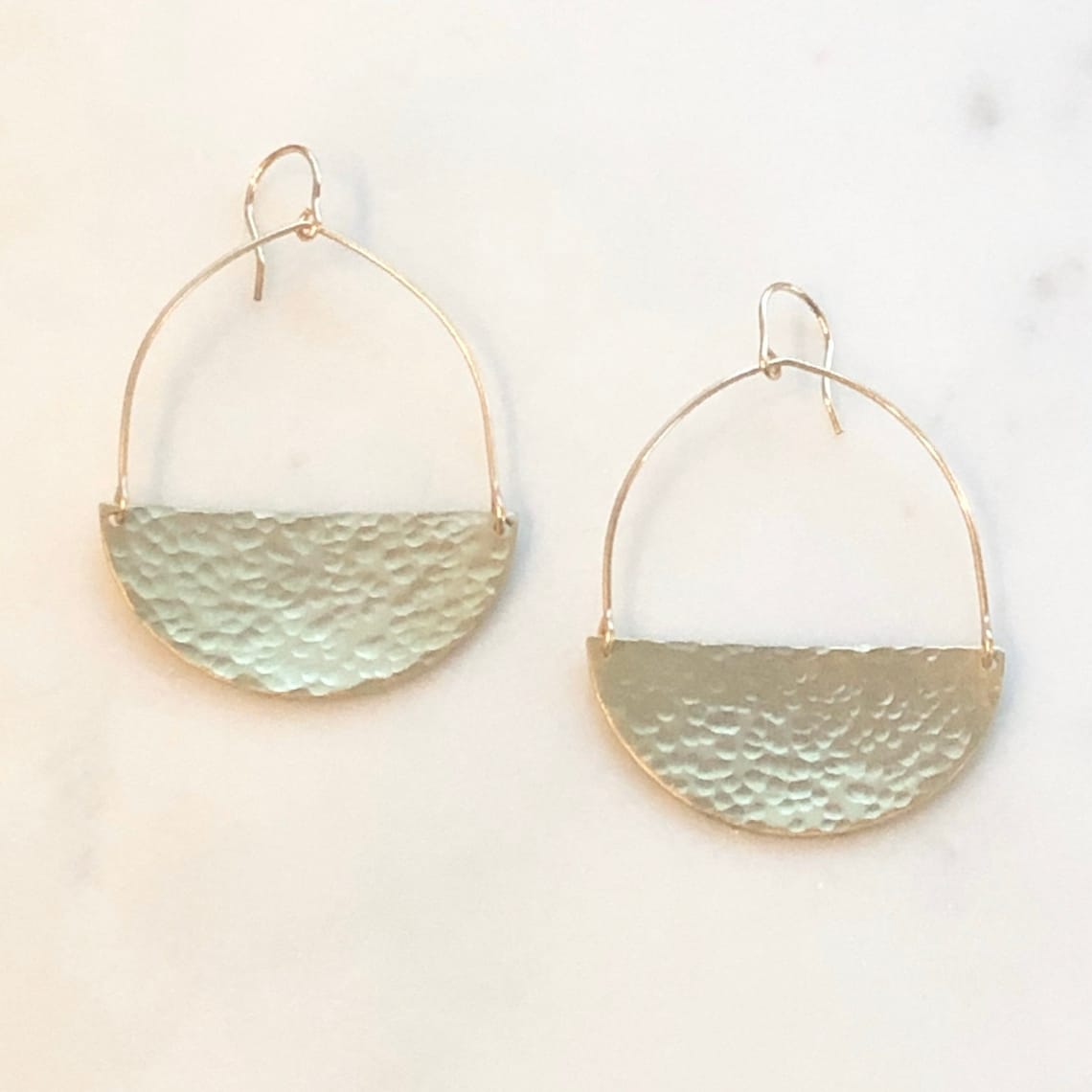 Half Circle - Half Moon Earrings - Gold Large Hammered Hoop Earrings ...