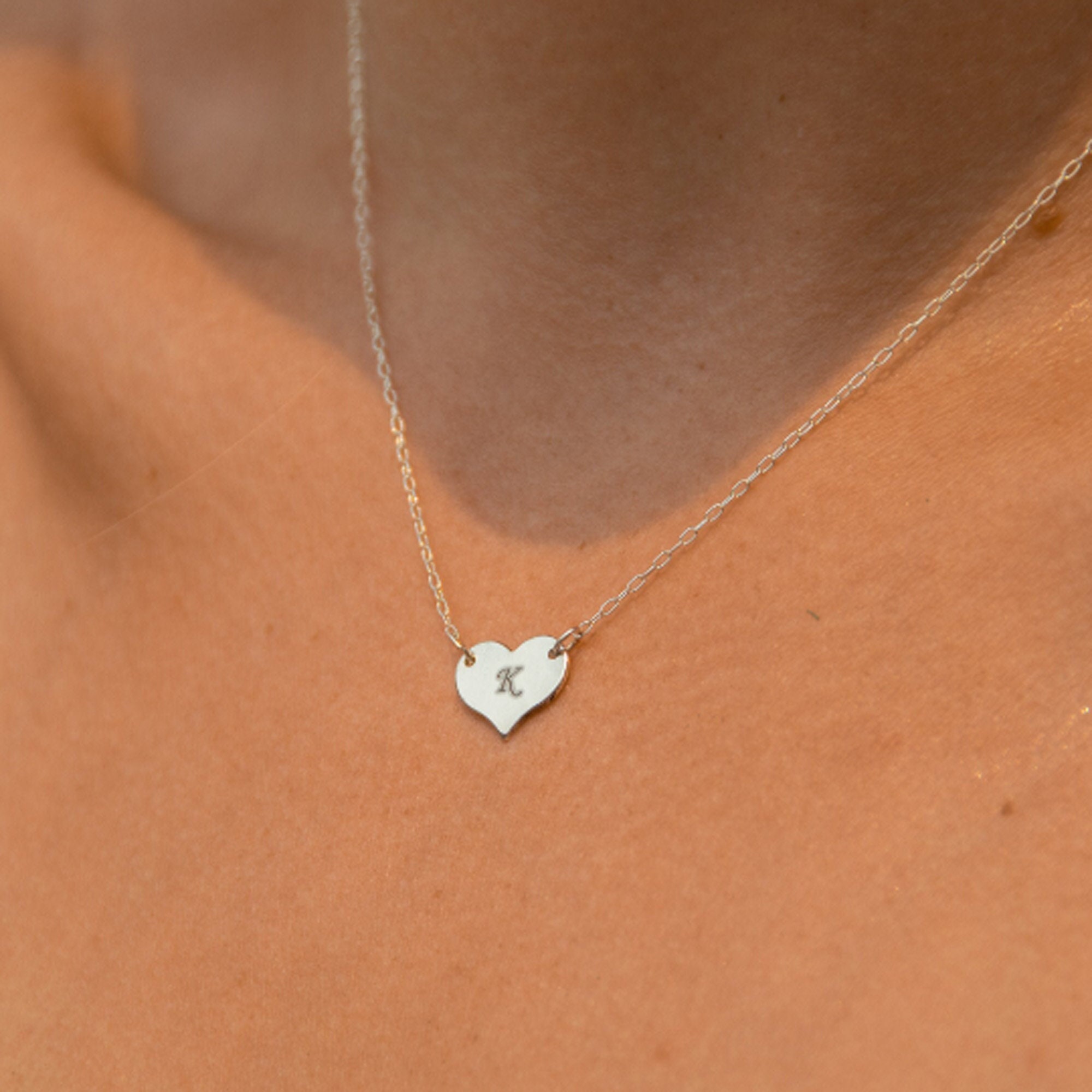 Tiny 925 Sterling Silver Engraved Heart Necklace Personalized | Etsy