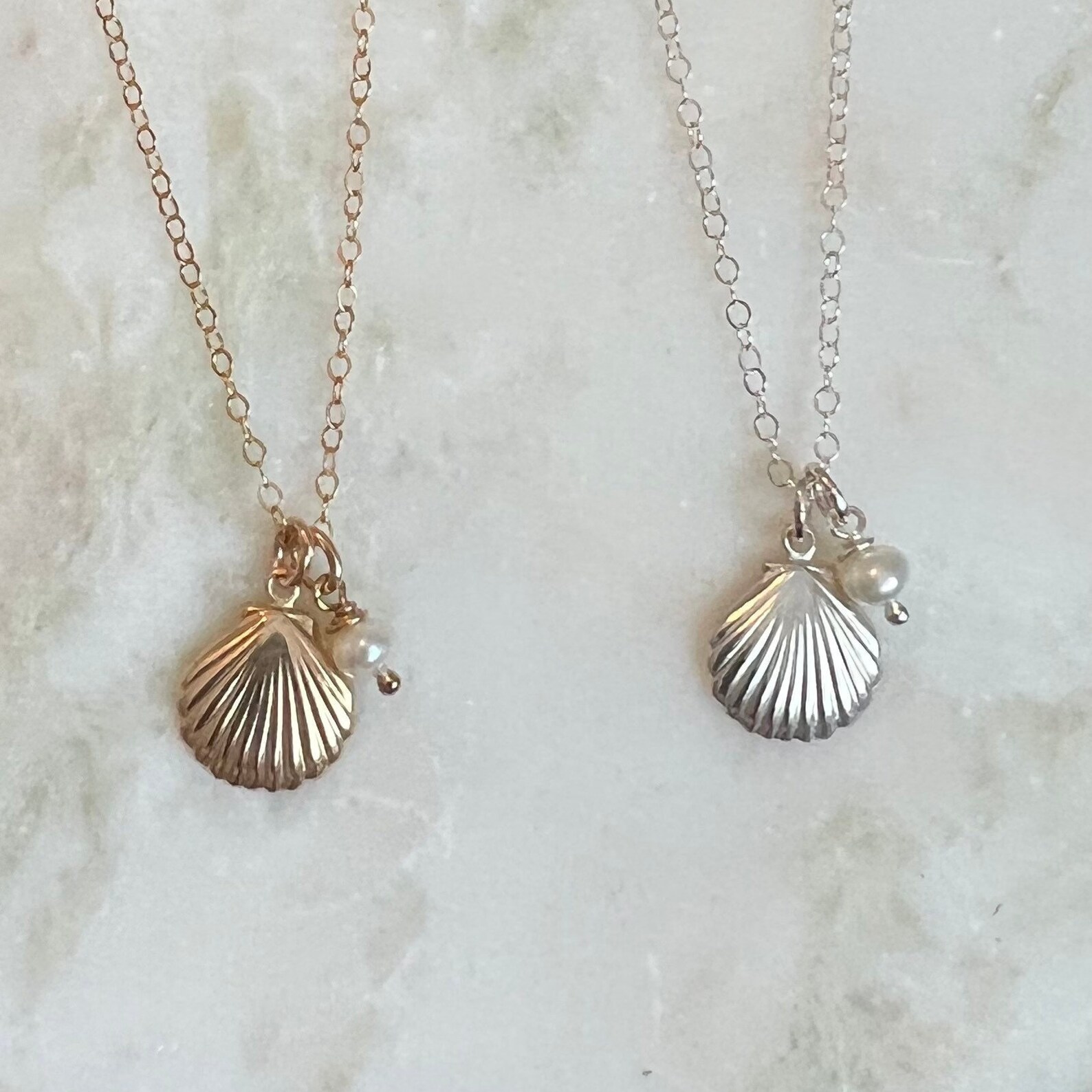 Pearl and Shell Necklace • 14k Gold Filled Necklace • Sterling Silver ...