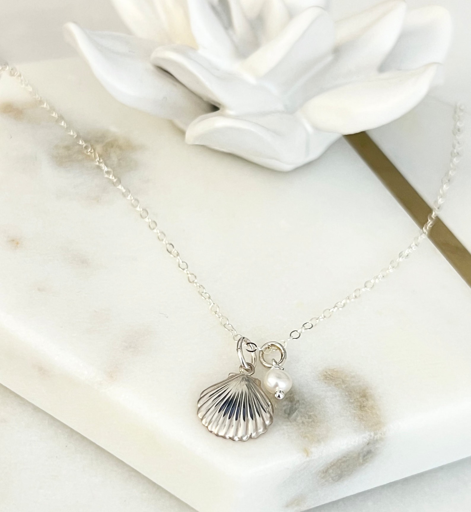 Pearl and Shell Necklace • 14k Gold Filled Necklace • Sterling Silver ...