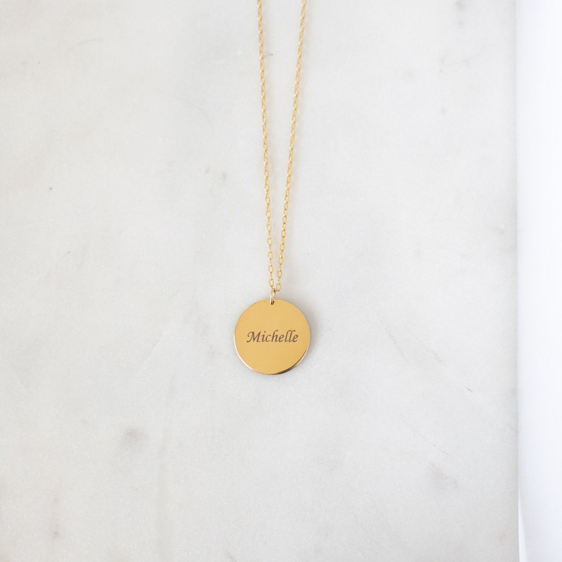 Large 19mm Gold Disc Necklace 14K Gold Filled Initial - Etsy