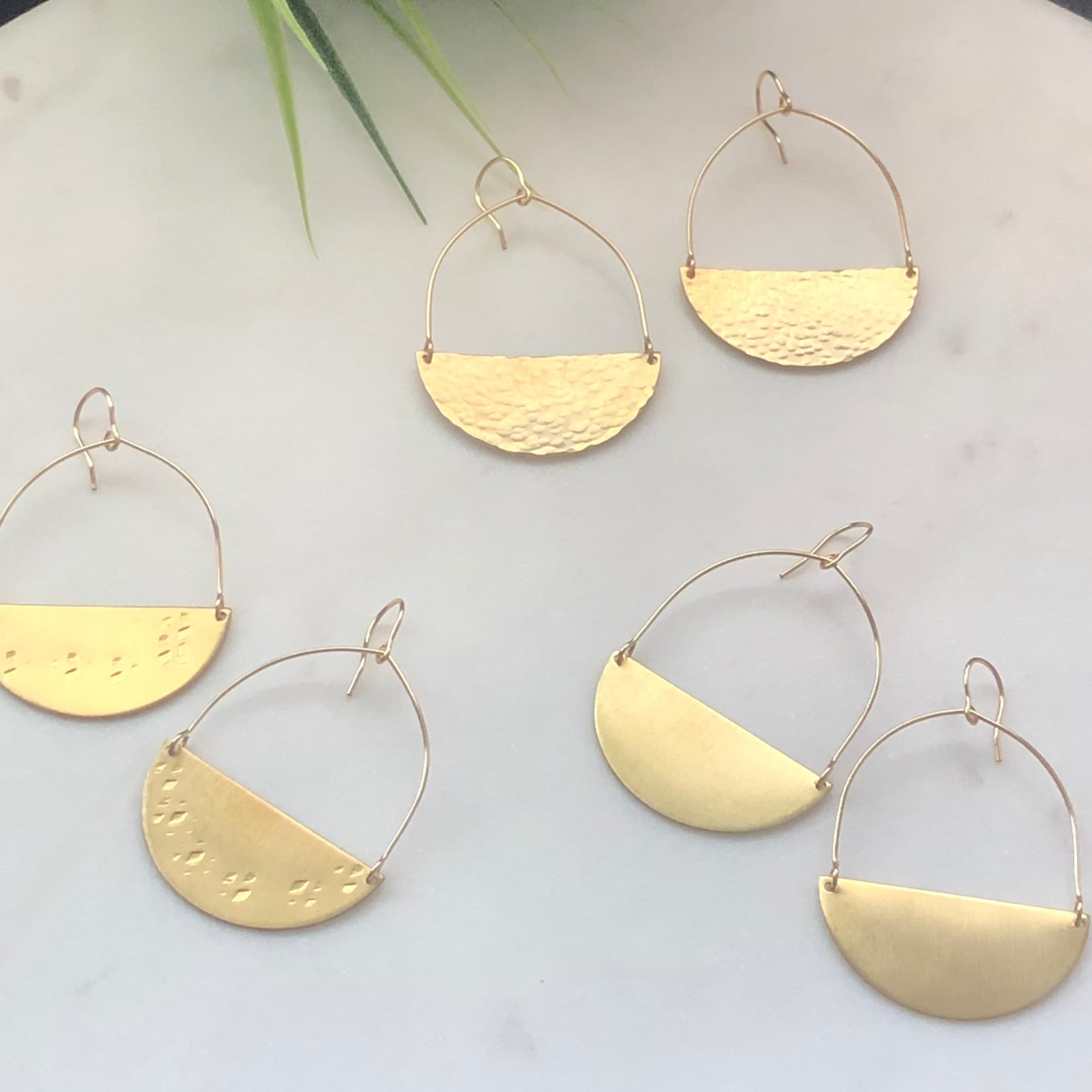 Half Circle - Half Moon Earrings - Gold Large Hammered Hoop Earrings ...