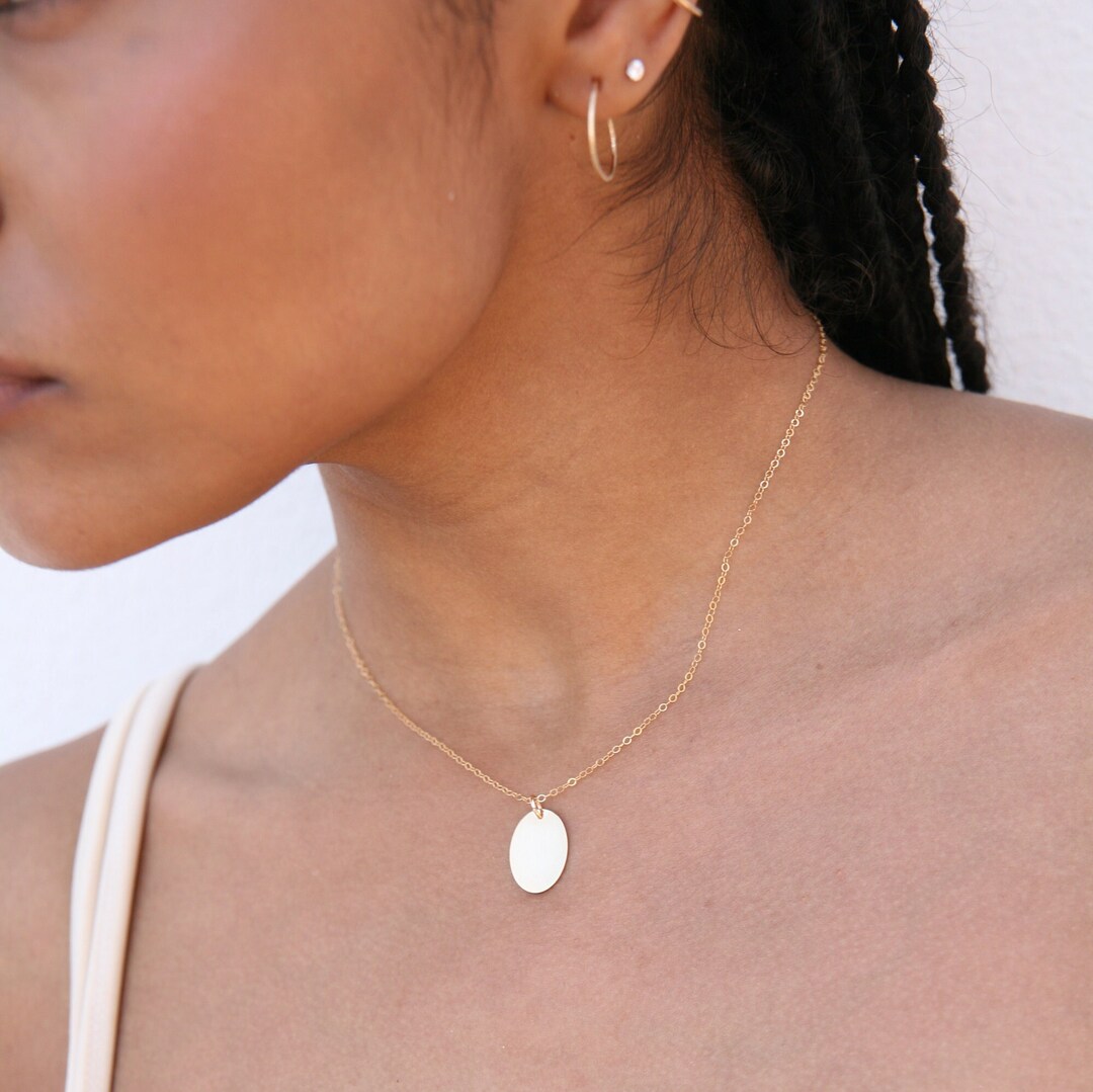 Oval Initial Pendant Necklace • Oval Letter Necklace • Oval Disc ...