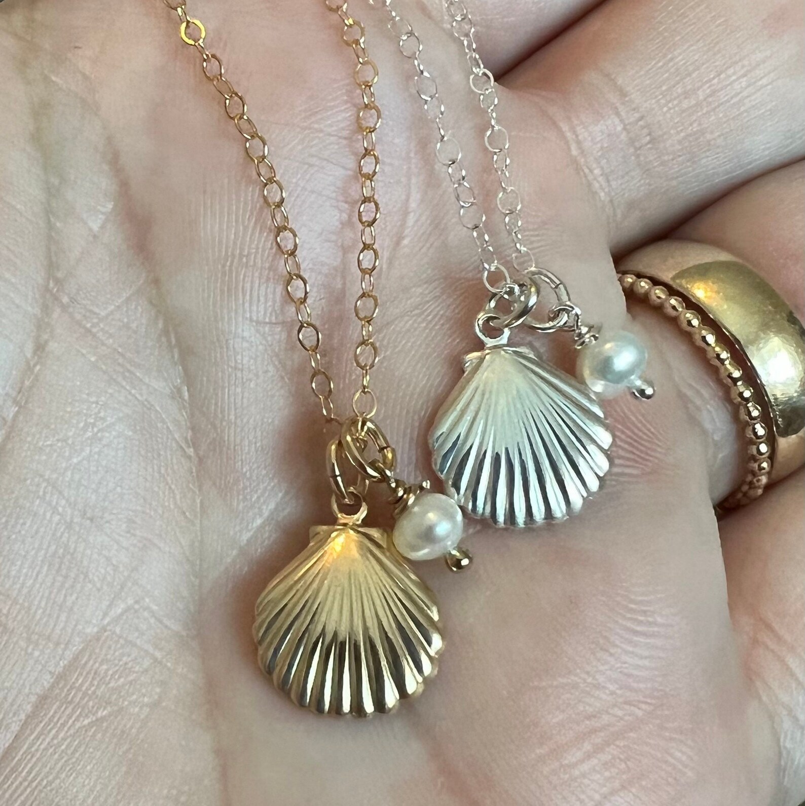 Pearl and Shell Necklace • 14k Gold Filled Necklace • Sterling Silver ...