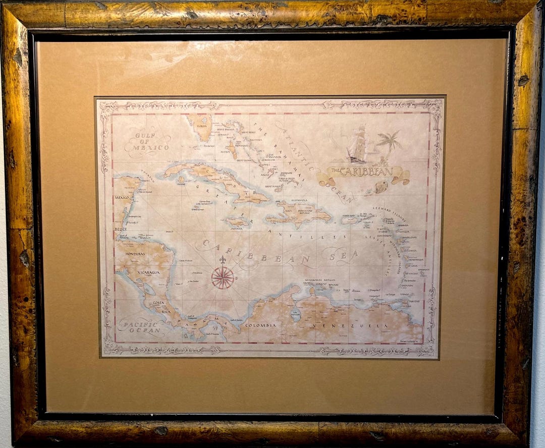 Wall Art: Vintage Caribbean Map beautifully Framed Nautical Map - Etsy