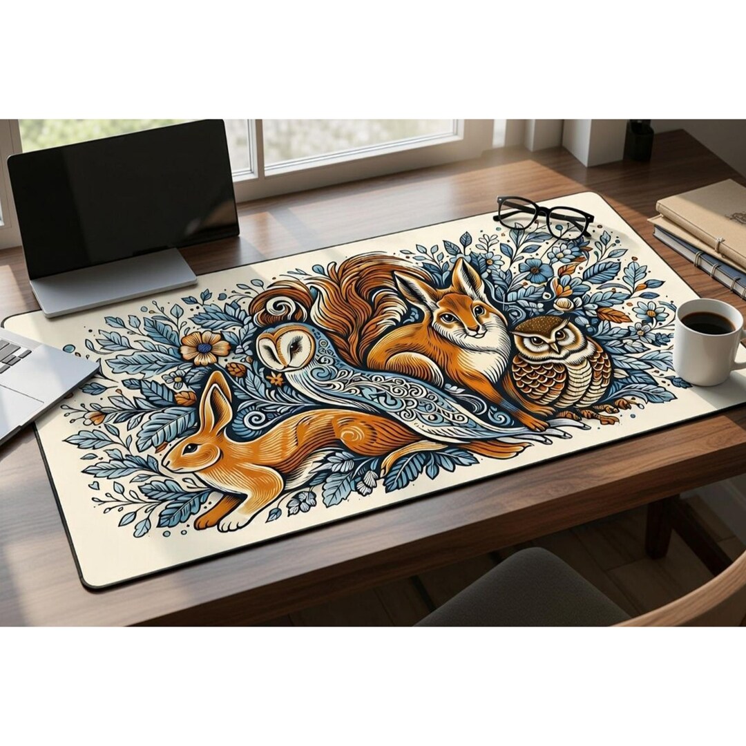 Woodland Animals Desk Mat | Fox Owl Rabbit Forest Desk Pad, Cottagecore ...