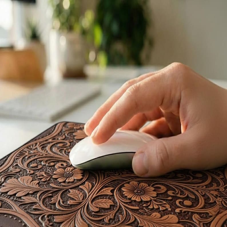 Western Design Desk Mat, Faux Leather Office Blotter - Etsy