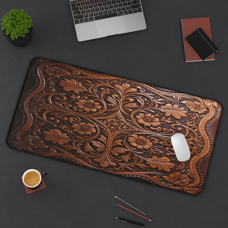 Western Design Desk Mat, Faux Leather Office Blotter - Etsy