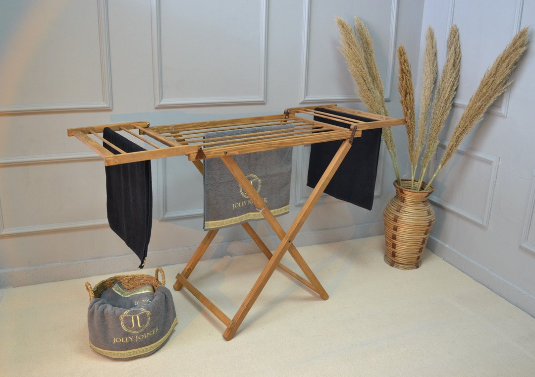 Wooden Foldable Drying Rack, Clothes Drying Rack, Teak Finish - Etsy