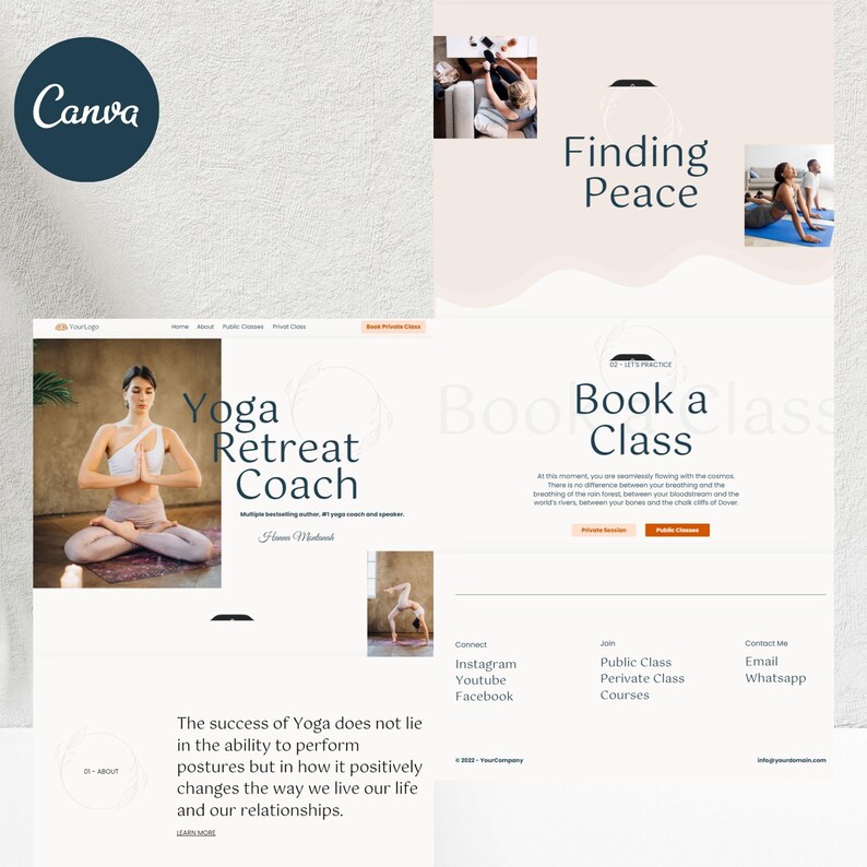 Yoga Website Template Canva | Yoga Coach Website Template | Pilates ...