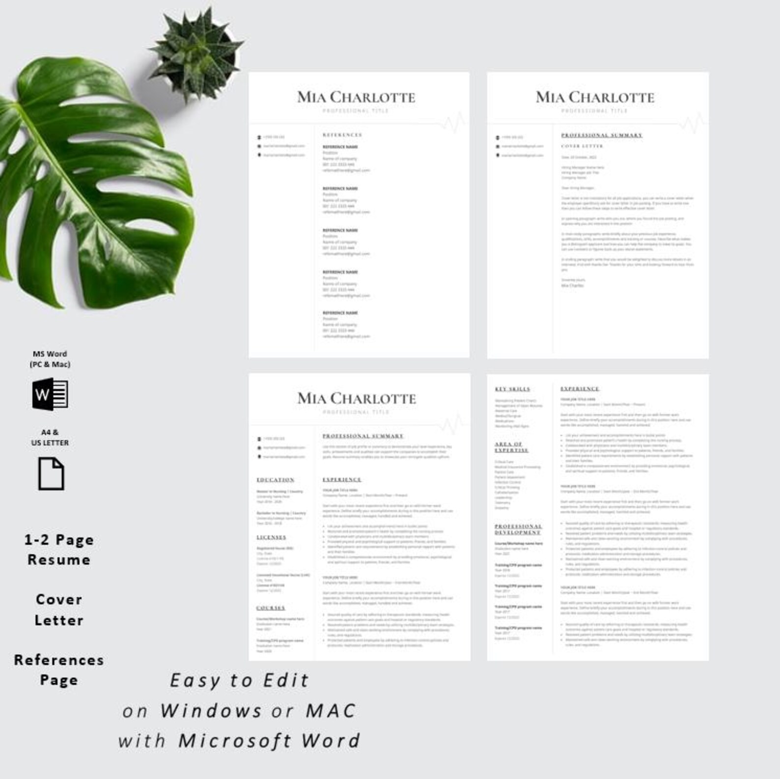 Sleek Resume Template 141, Modern Resume Template Word, ATS Friendly ...