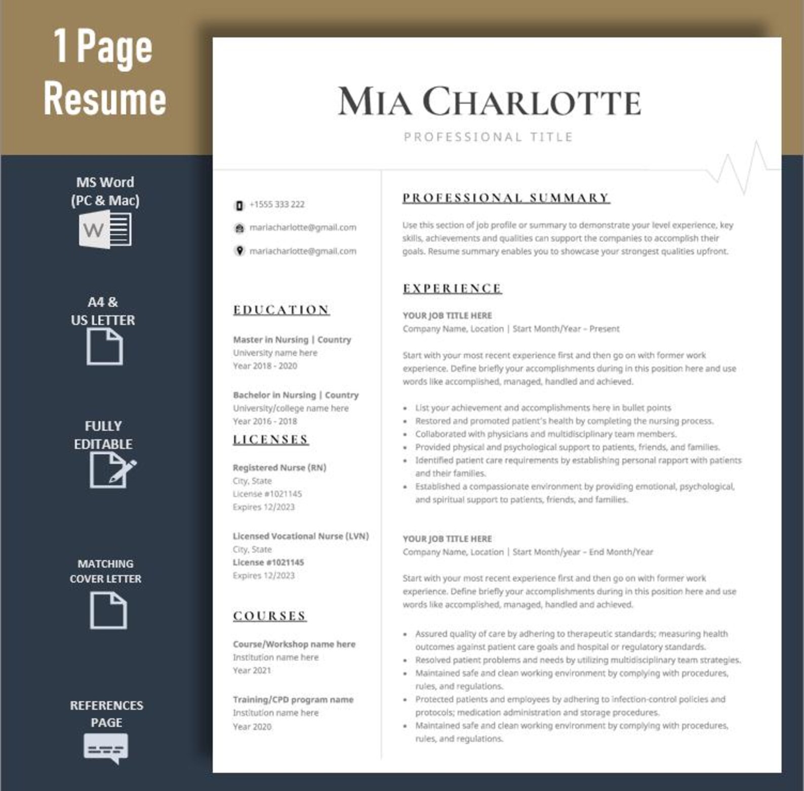 Sleek Resume Template 141, Modern Resume Template Word, ATS Friendly ...