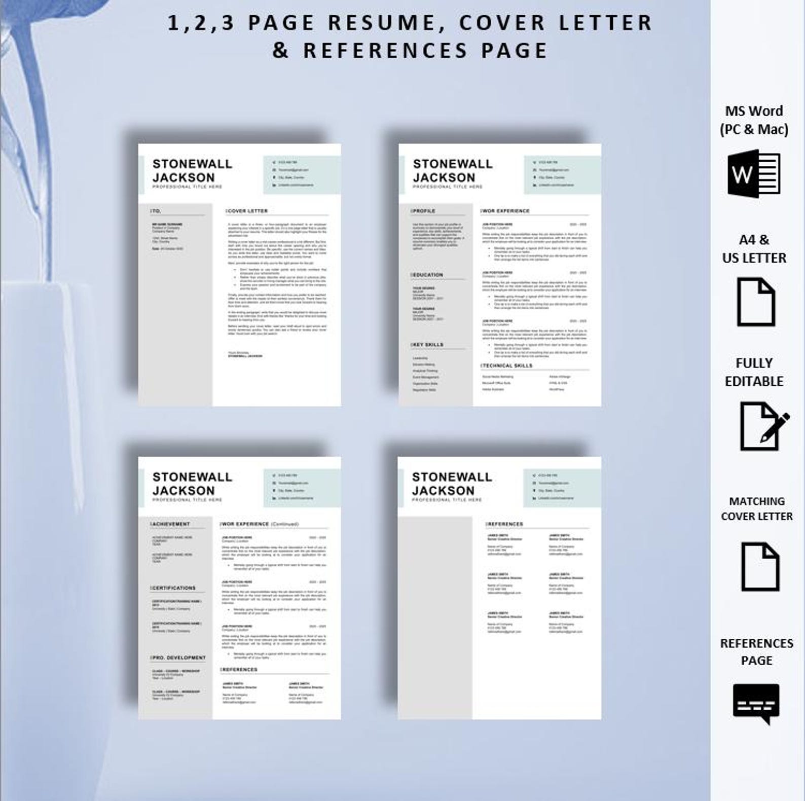 Professional Resume Bundle, 5 Modern Resume Word Templates ...